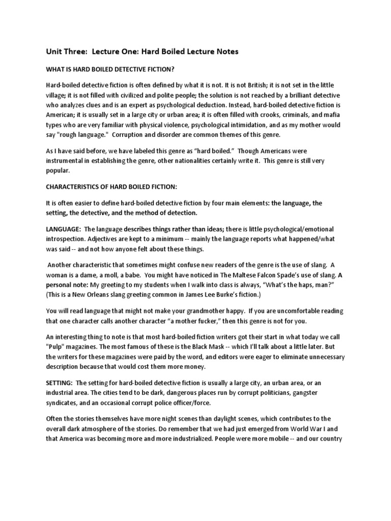 Hard Boiled Detective Fiction Notes | PDF | Hardboiled | Detective Fiction
