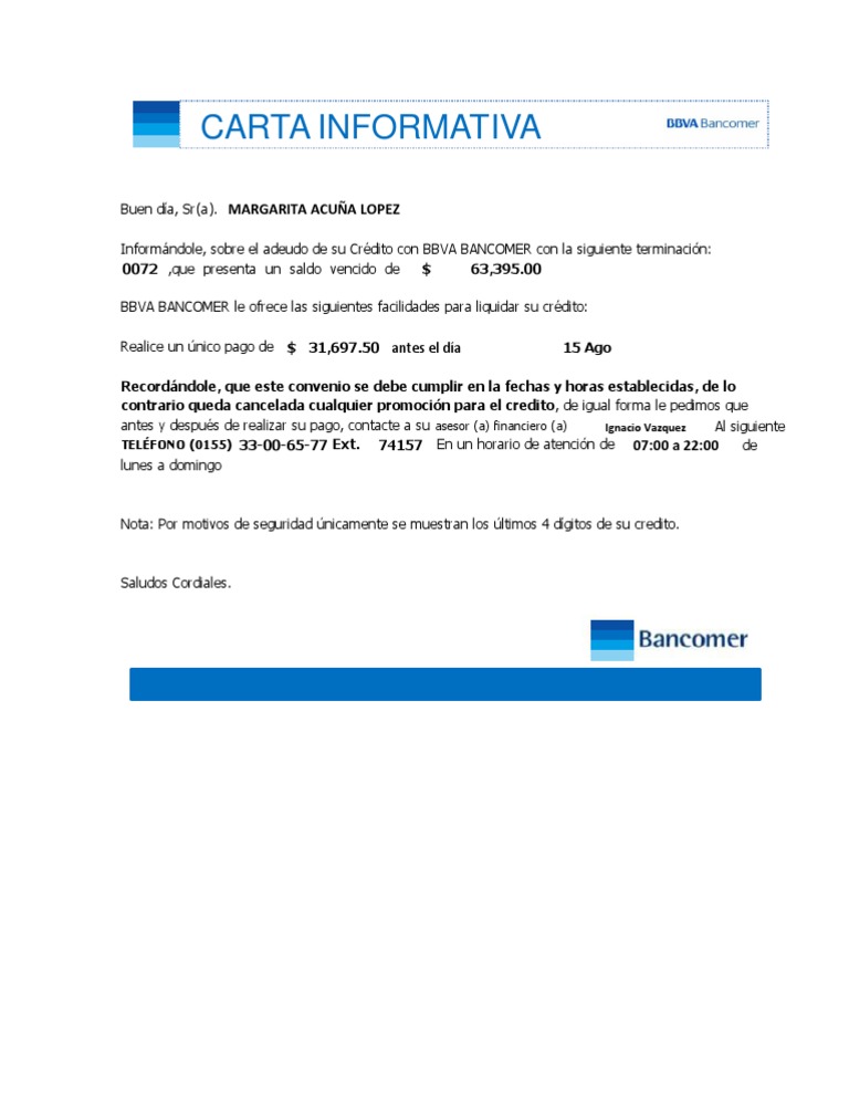 Bbva Bancomer Carta Informativa PDF | PDF