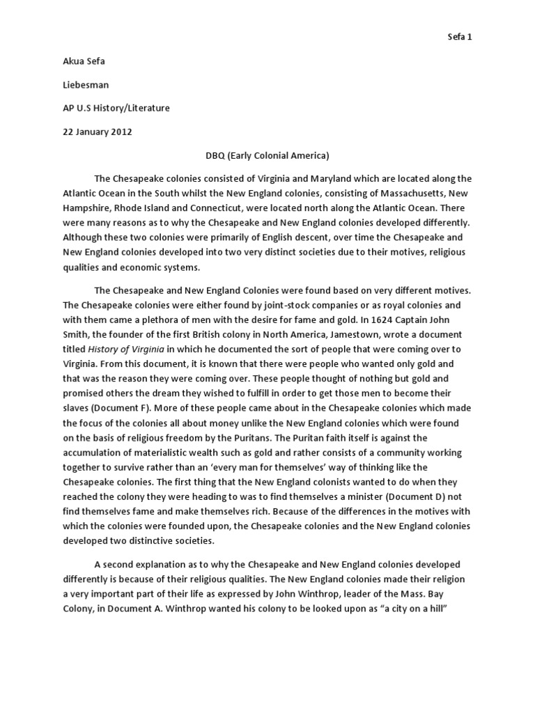 DBQ (Early Colonial America) | PDF | New England | Colonial History Of ...