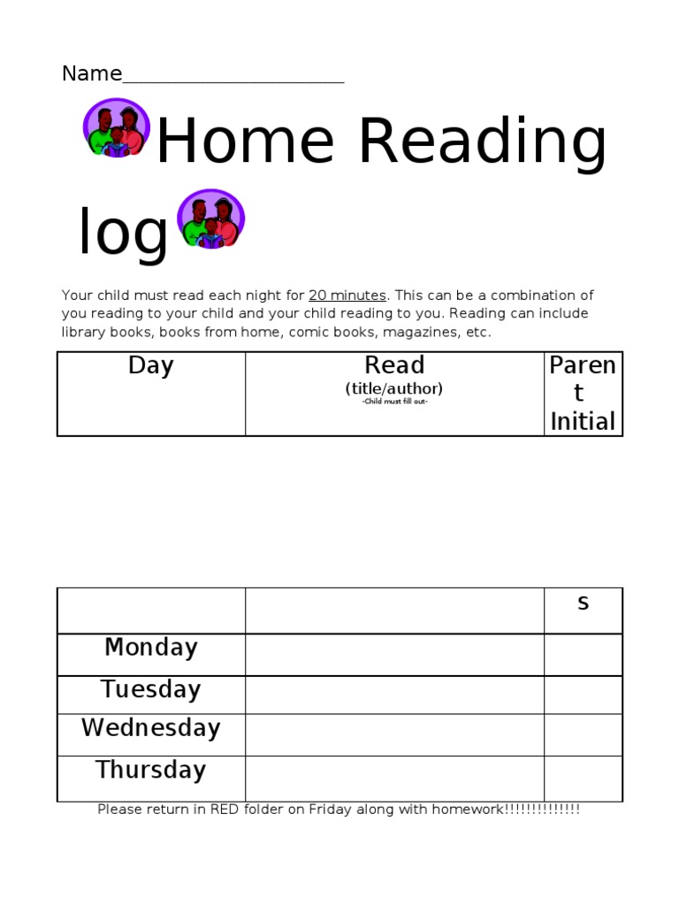 Home Reading Log for Kids | PDF