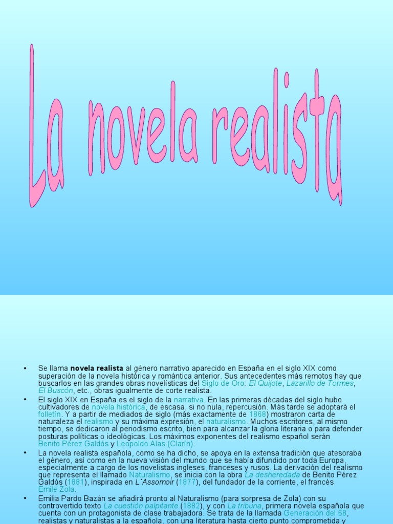 La Novela Realista | PDF | Realismo literario