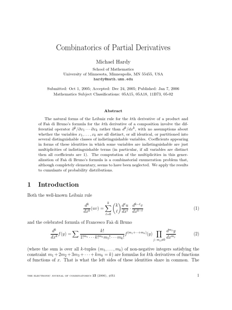 Combinatorics of Partial Derivatives: Michael Hardy | PDF | Discrete Mathematics | Analysis