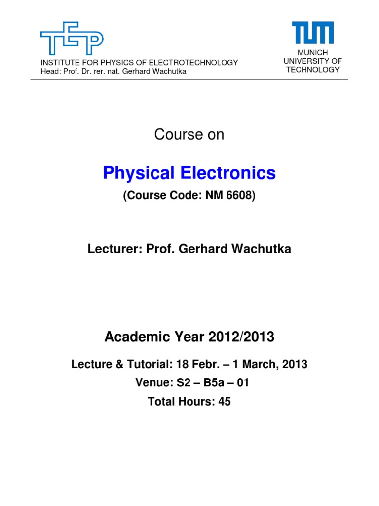 Physical Electronics PDF | Download Free PDF | Solid State Physics ...