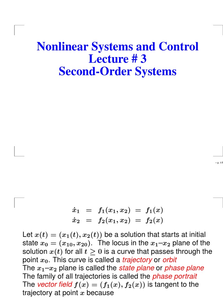 Nonlinear Systems and Control Lecture # 3 Second-Order Systems | PDF | Eigenvalues And ...