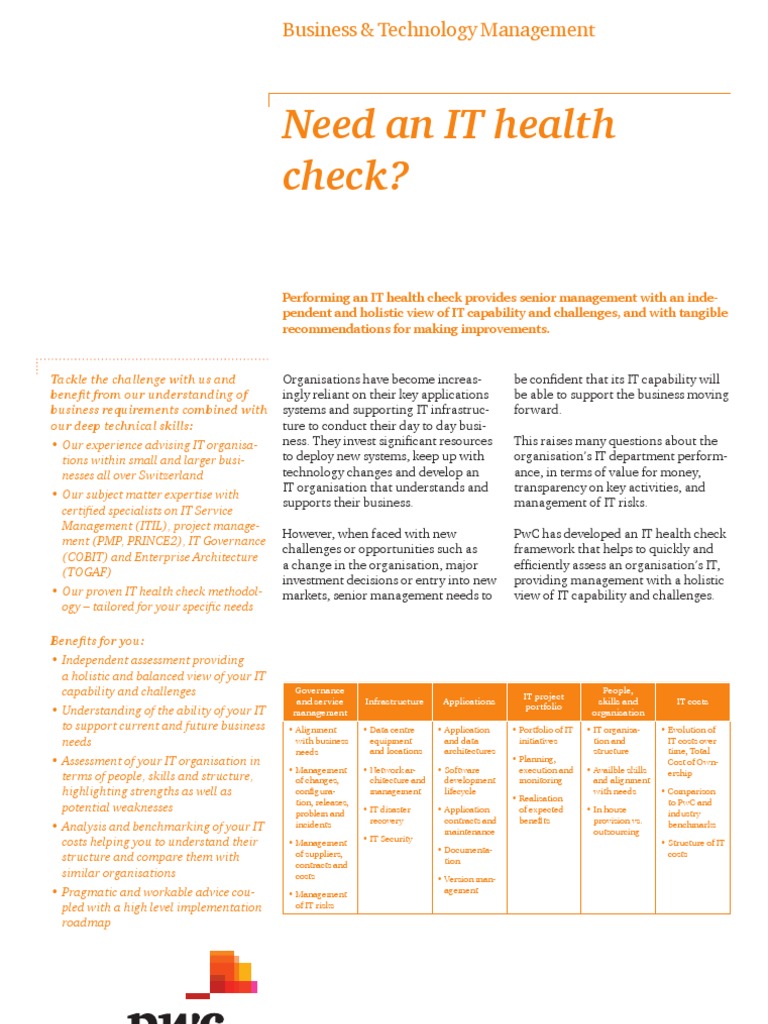 PWC Need An It Health Check | PDF | Chief Information Officer | Business