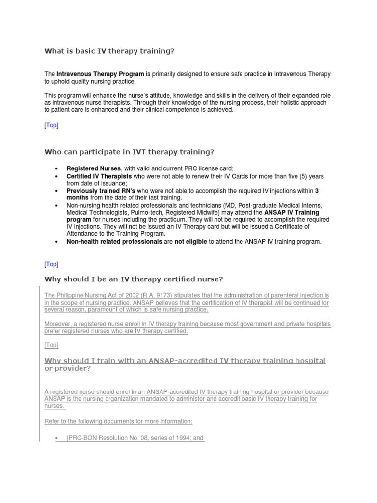 What Is Basic IV Therapy Training | PDF | Licensure | Nursing