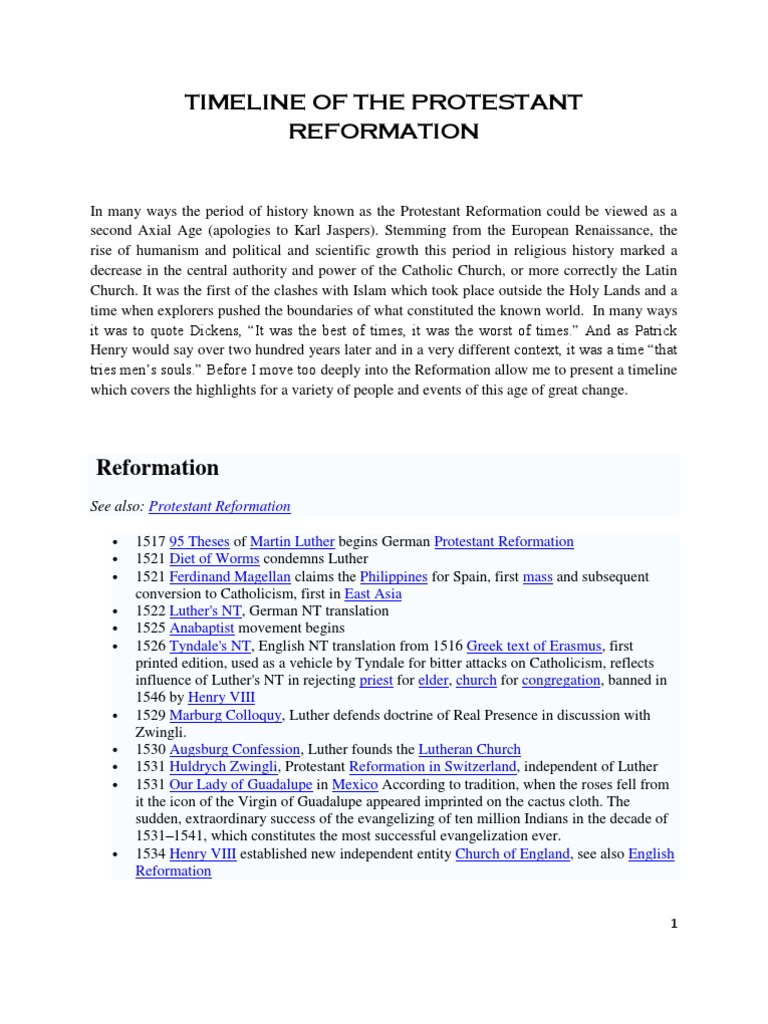 Timeline of The Protestant Reformation | PDF | Calvinism | Protestantism