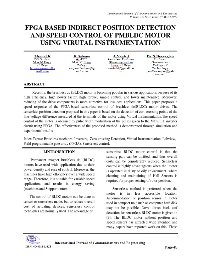 Fpga Based Indirect Position Detection and Speed Control of PMBLDC ... Fpga Based Indirect Position Detection and Speed Control of PMBLDC ...