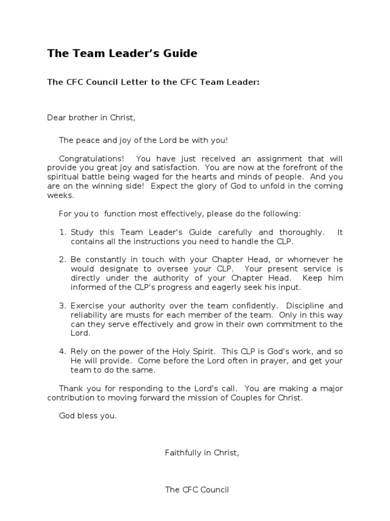 The Team Leader Guide | PDF | Prayer | Leadership
