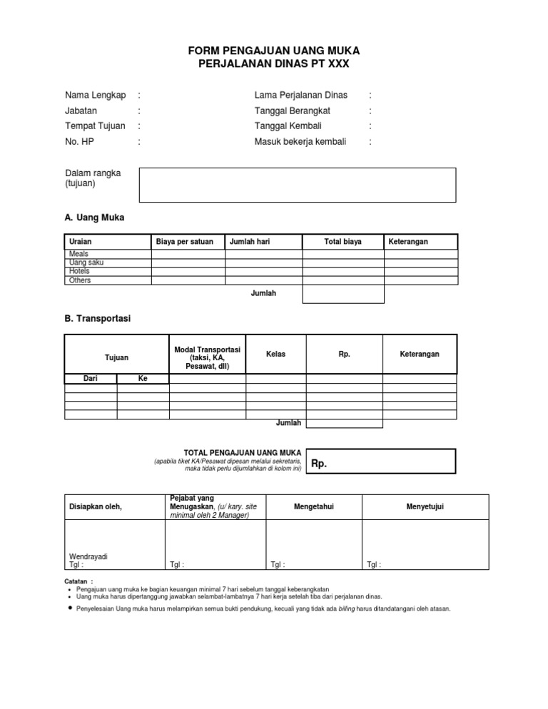 Form Advance Request - Contoh | PDF