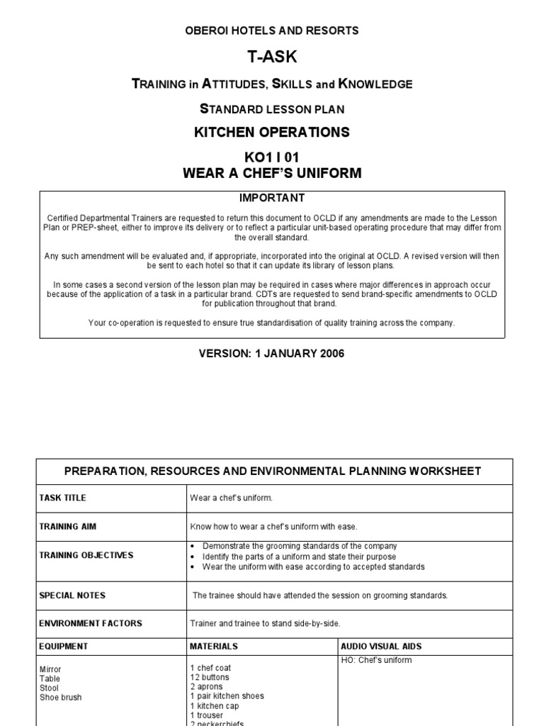 KO1 I 01 Wear A Chefs Uniform | PDF | Necktie | Shoe