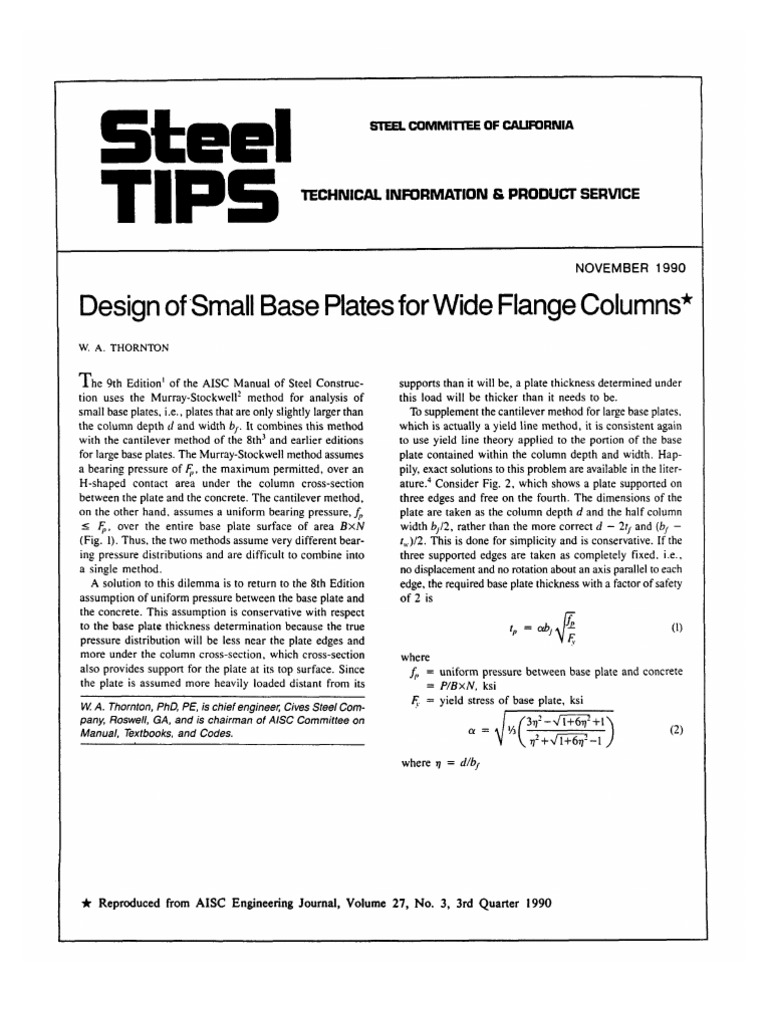 Base Plate Design for Steel Columns | PDF