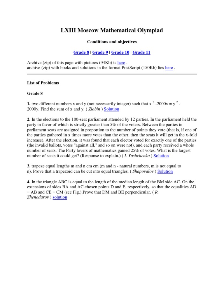 Moscow Math Olympiad 2000 Problems | PDF | Circle | Triangle