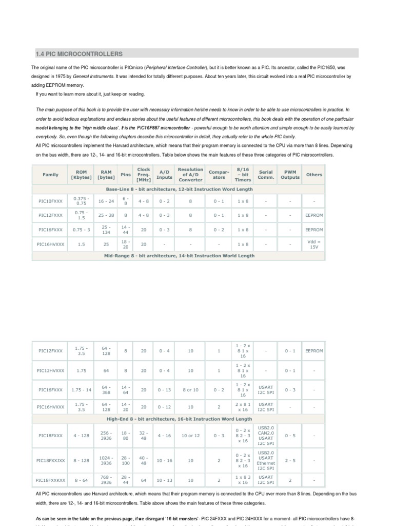 1.4 Pic Microcontrollers | Download Free PDF | Microcontroller | Integrated Circuit