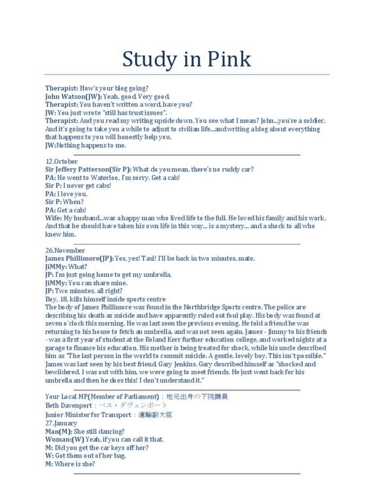 Study in Pink | PDF | Dr. Watson | Minor Sherlock Holmes Characters