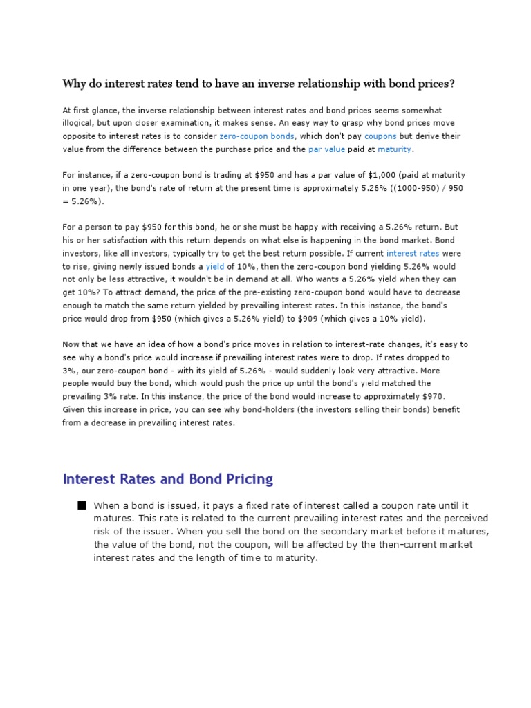 Inverse Relationship of Bonds and Rates | PDF | Bonds (Finance) | Loans