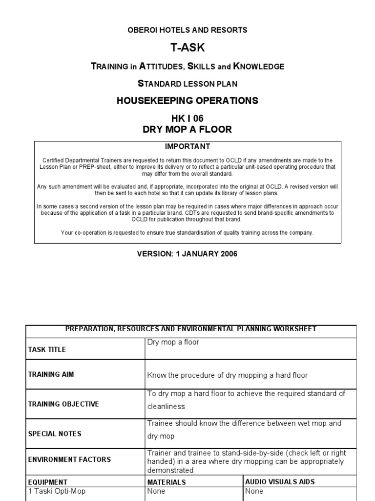 HK I 06 Dry Mop A Floor | PDF | Lesson Plan | Cognition
