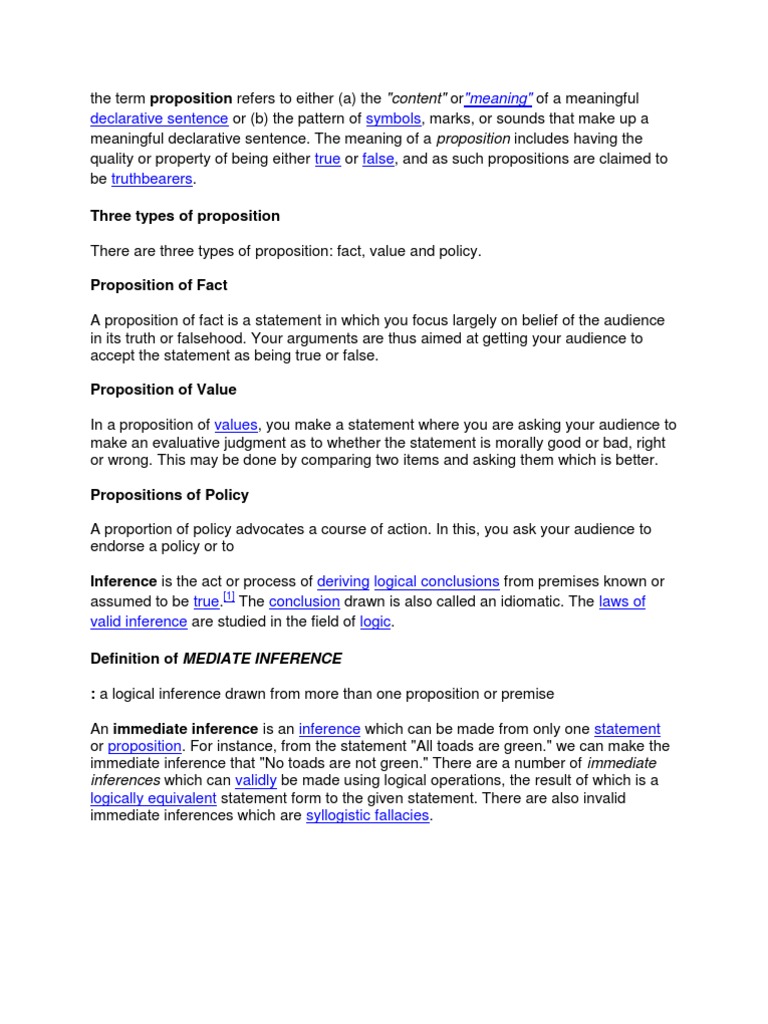Declarative Sentence Symbols True False Truthbearers: Three Types of ...