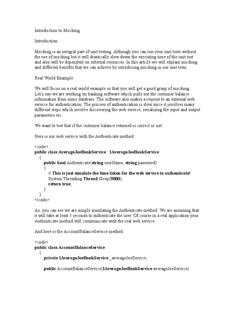 Introduction To Mocking | PDF | Unit Testing | Authentication
