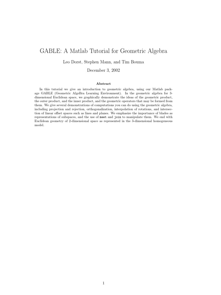 MatLab Tutorial For Geometric Algebra | PDF
