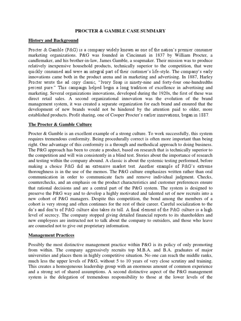 P&G Case Summary: Culture, Management Practices & Effectiveness | PDF ...