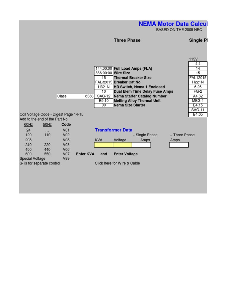 Nema Motor Data Calculator | PDF | Electrical Engineering | Electric Power