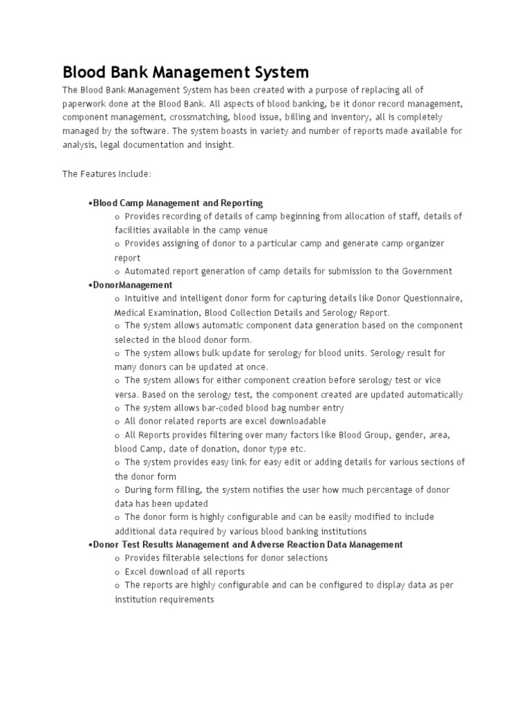 Blood Bank Management System | PDF | Blood Donation | Medicine