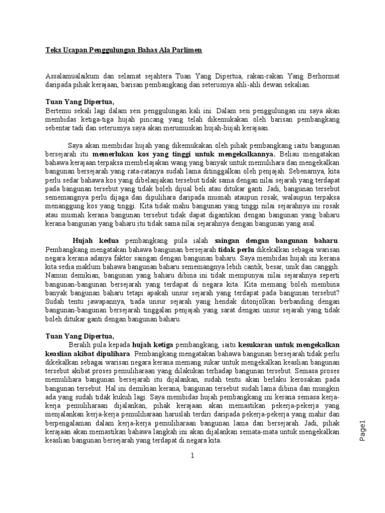 Teks Ucapan Penggulungan Bahas Ala Parlimen | PDF