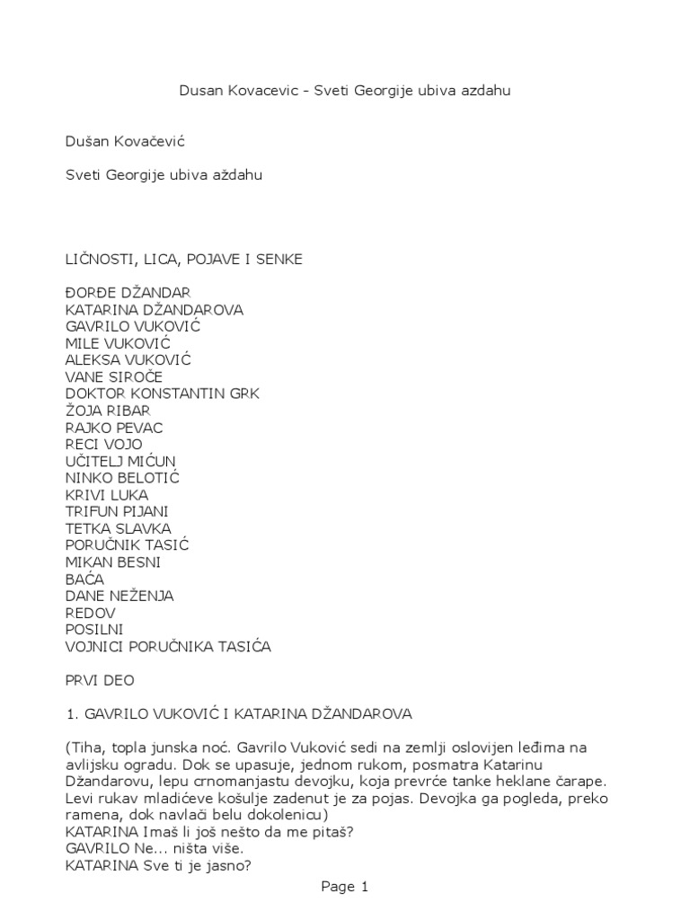 Dusan Kovacevic - Sveti Georgije Ubiva Azdahu | PDF