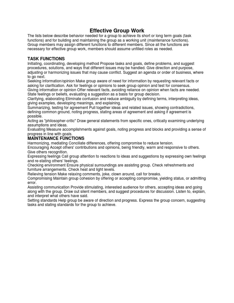 Effective Group Work: Task Functions | PDF | Goal | Consensus Decision ...