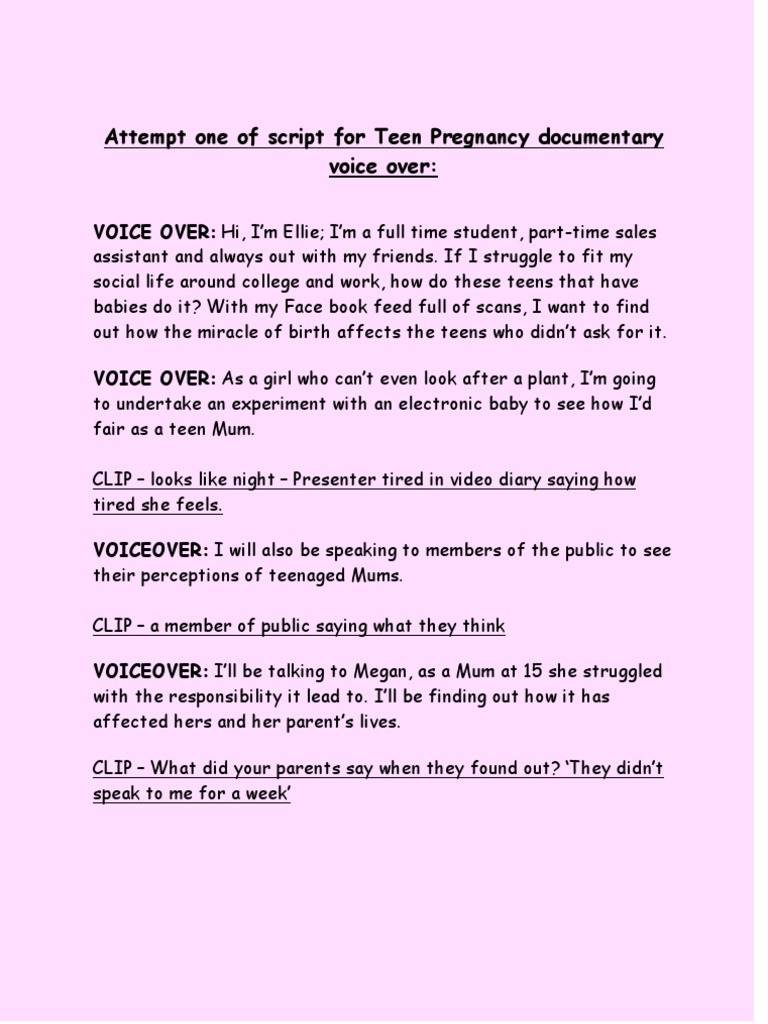 Scripts For Teen Pregnancy Documentary Voice Over | PDF | Teenage ...