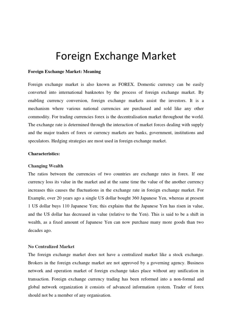 Foreign Exchange Market | PDF | Foreign Exchange Market | Exchange Rate