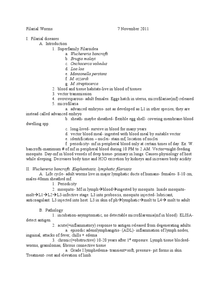 Study Questions - Filarial Worms: Key Features, Life Cycles, Pathology ...