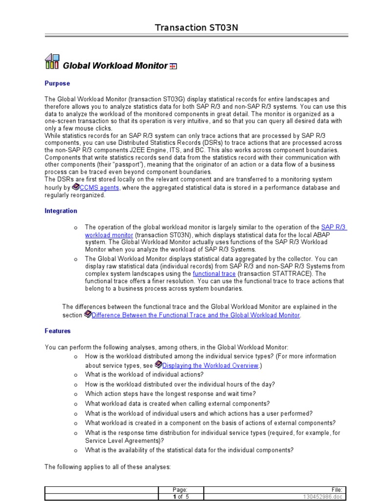 SAP Transaction ST03N | PDF | Database Transaction | Workload
