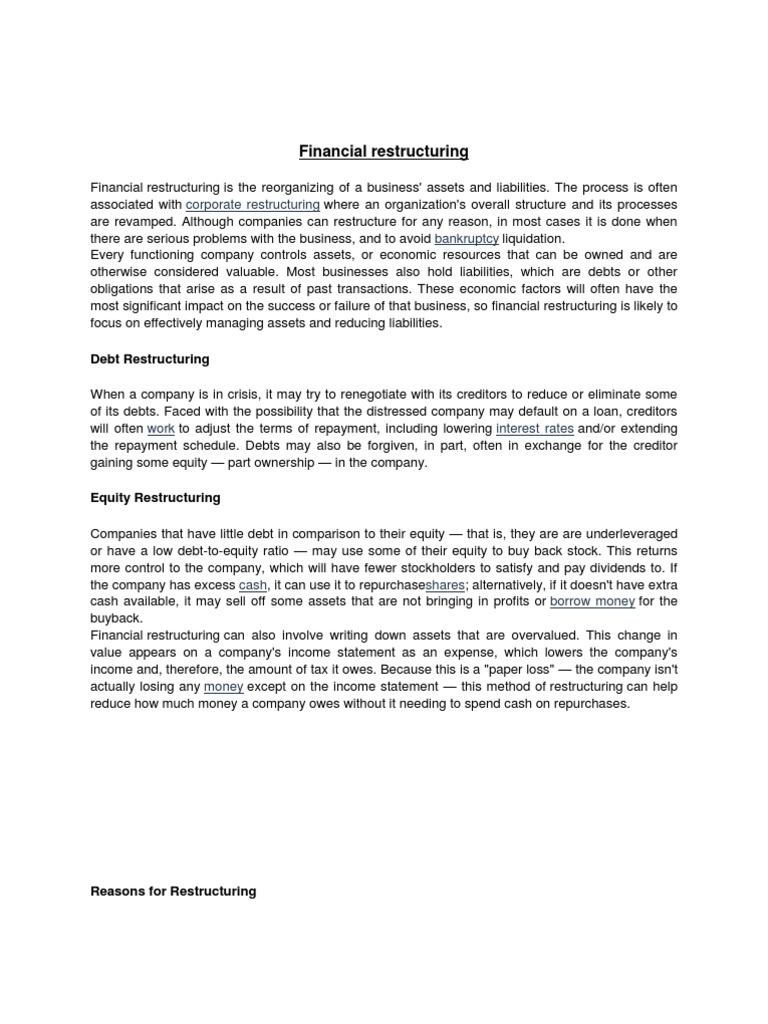 Financial Restructuring | PDF | Bankruptcy | Debt