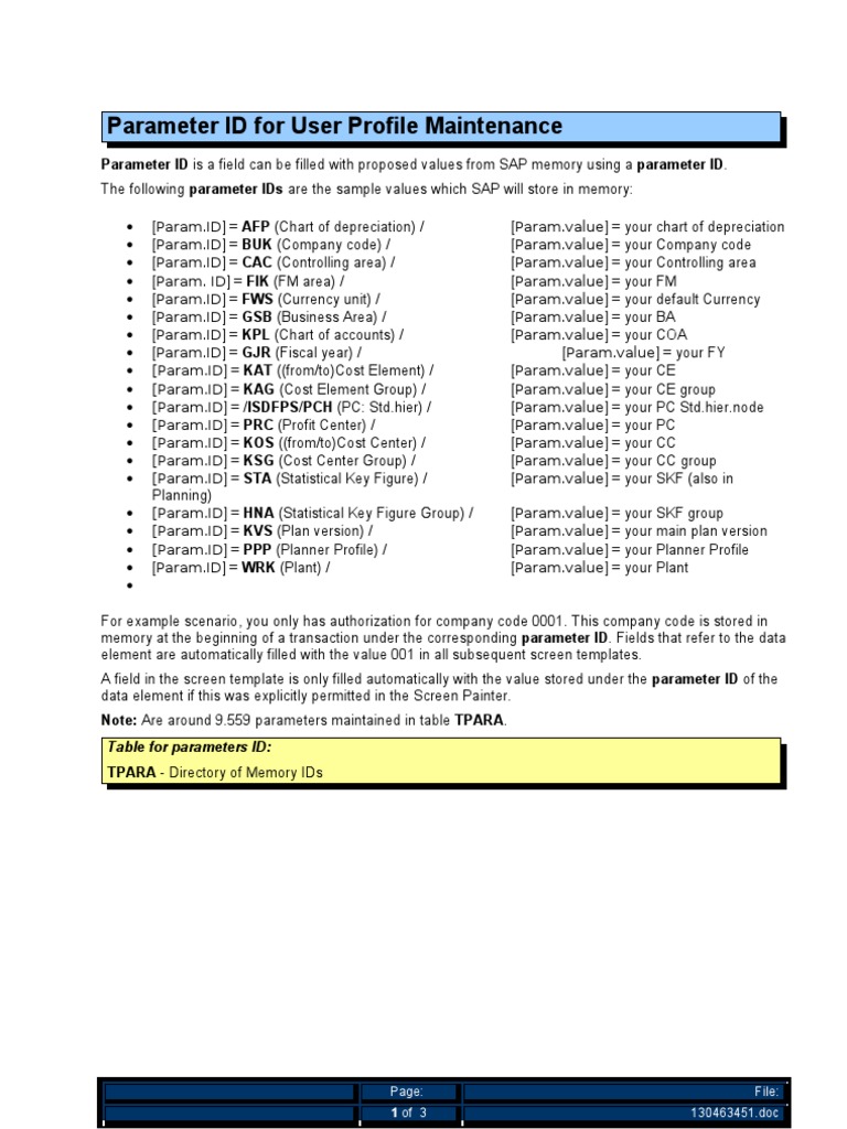 A Guide to Useful SAP System Parameter IDs for User Profile Maintenance | PDF | Database ...