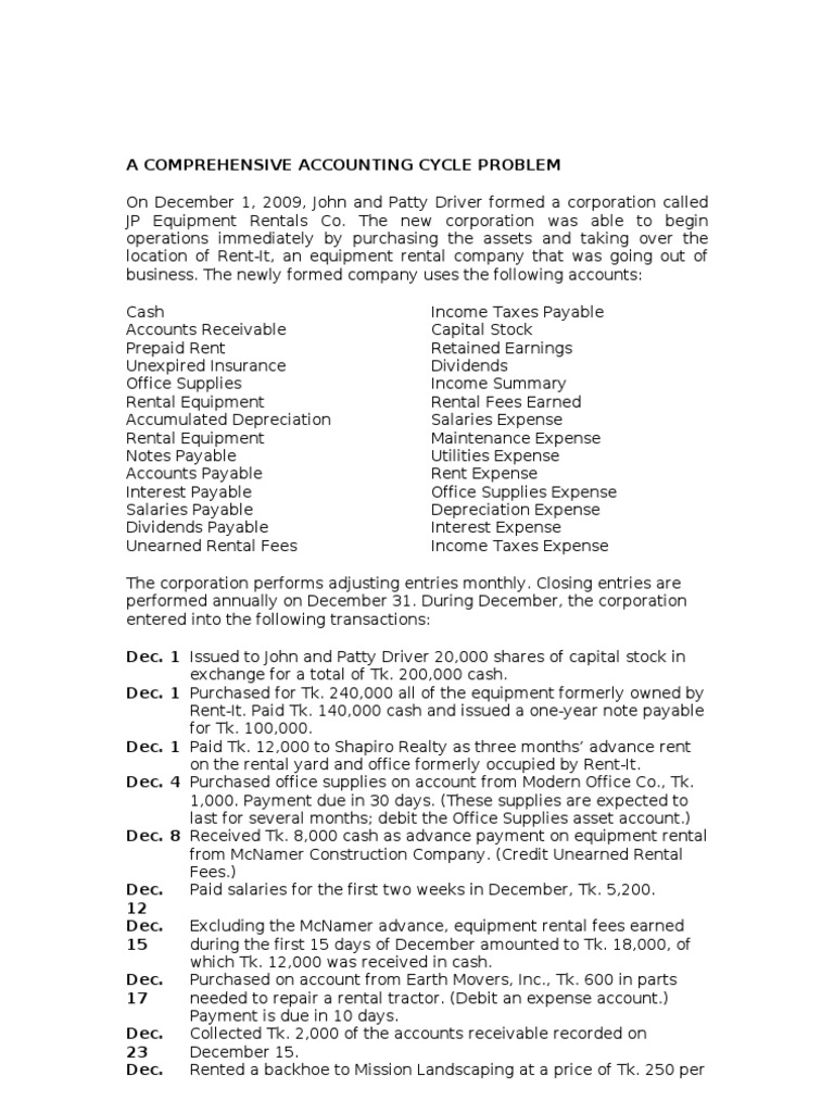 Comprehensive Accounting Cycle Case | PDF | Expense | Debits And Credits