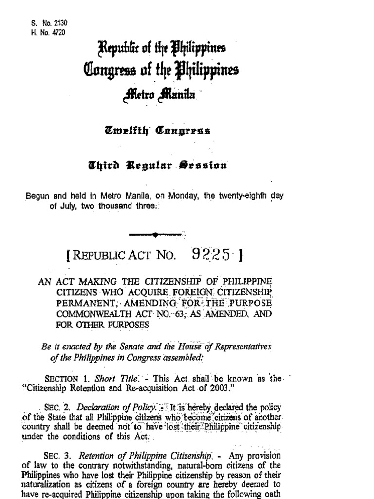 Ra 9225 | PDF | Social Science | Law