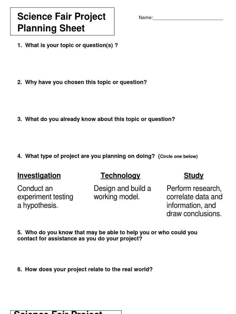Science Fair Planning Sheets | PDF | Experiment | Science