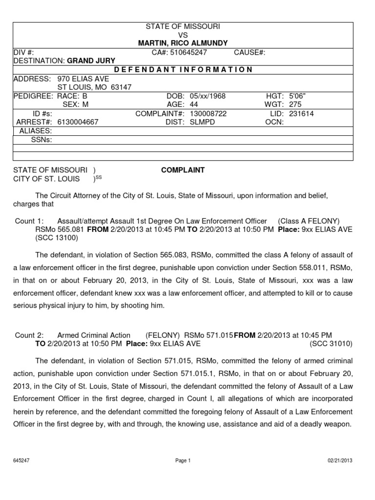 Rico Martin Probable Cause | PDF | Assault | United States Federal ...