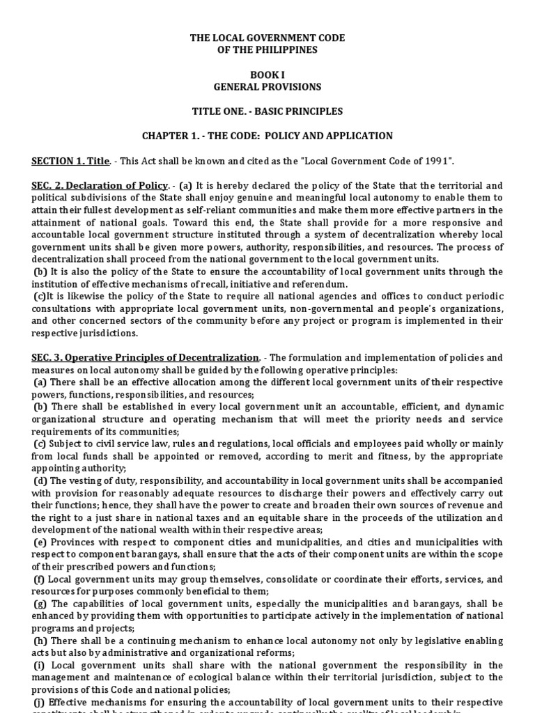 Local Government Code of the Philippines | PDF | Local Government ...