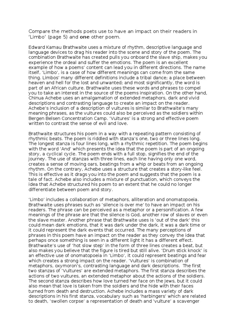 Compare The Methods Poets Use To Have An Impact On Their Readers in ...