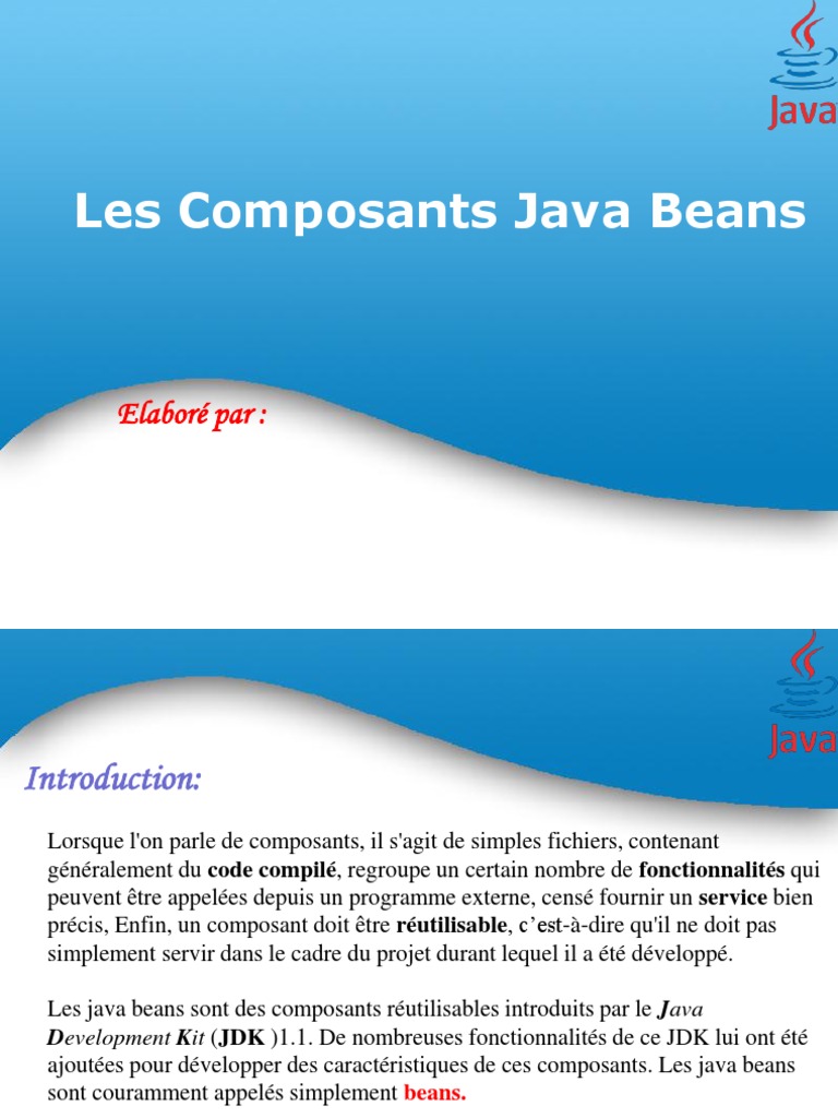 Les Composants Java Beans | PDF | Java (Langage de programmation) | Génie logiciel