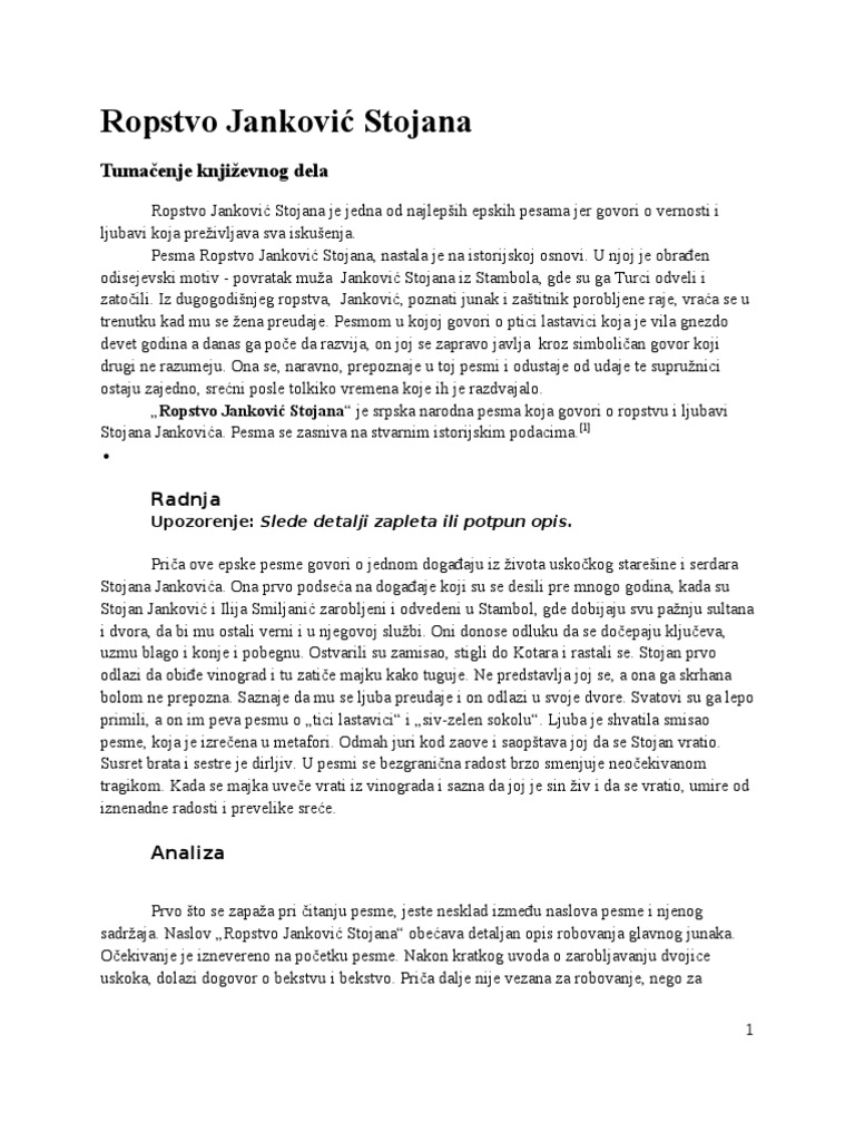 Ropstvo Janković Stojana | PDF