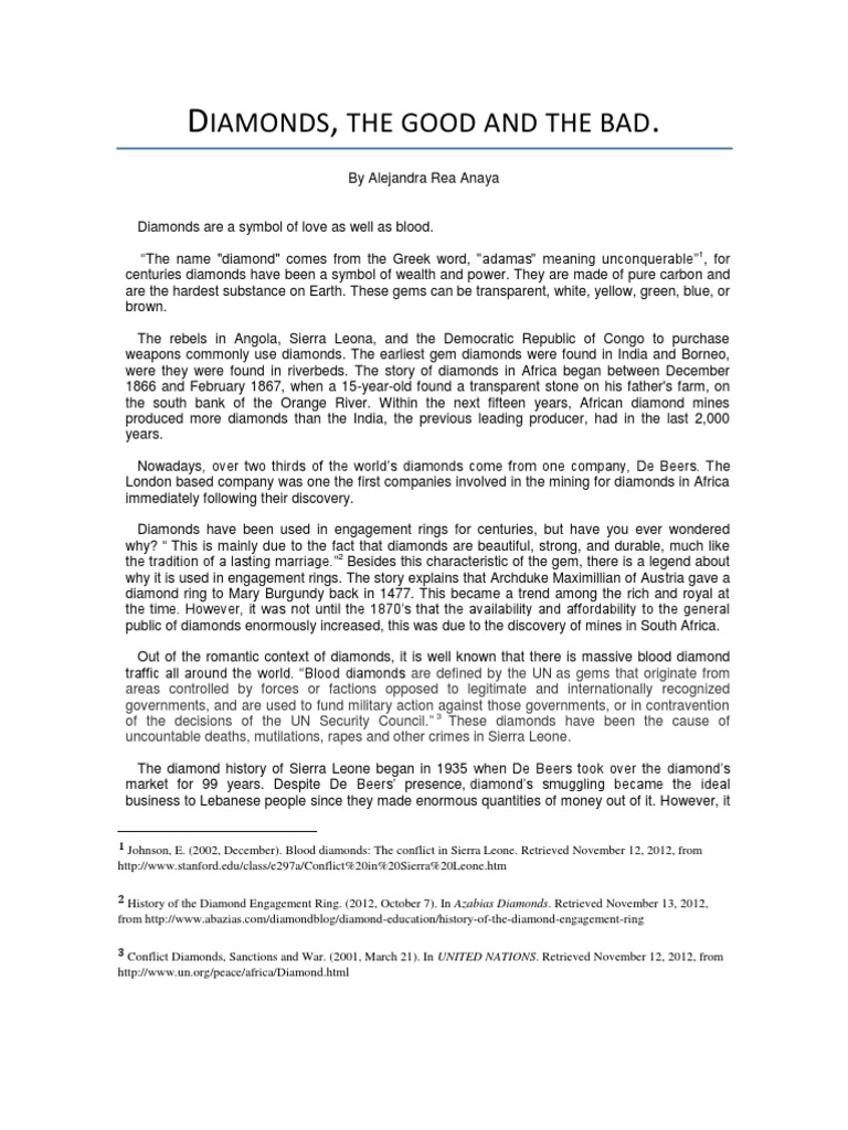 Diamonds Essay | PDF | Sierra Leone | Diamond