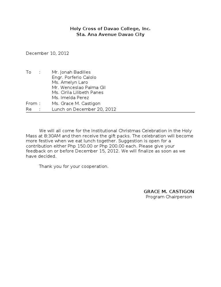 Letter For Faculty Lunch | PDF