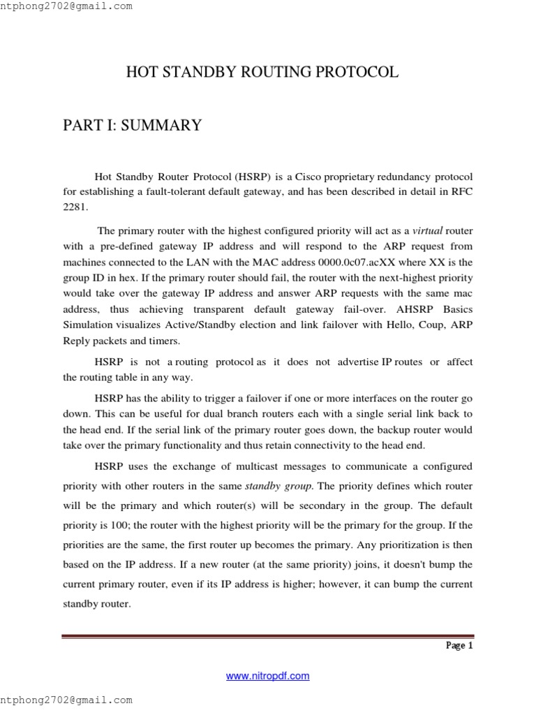 Hot Standby Routing Protocol | PDF | Router (Computing) | Networking ...