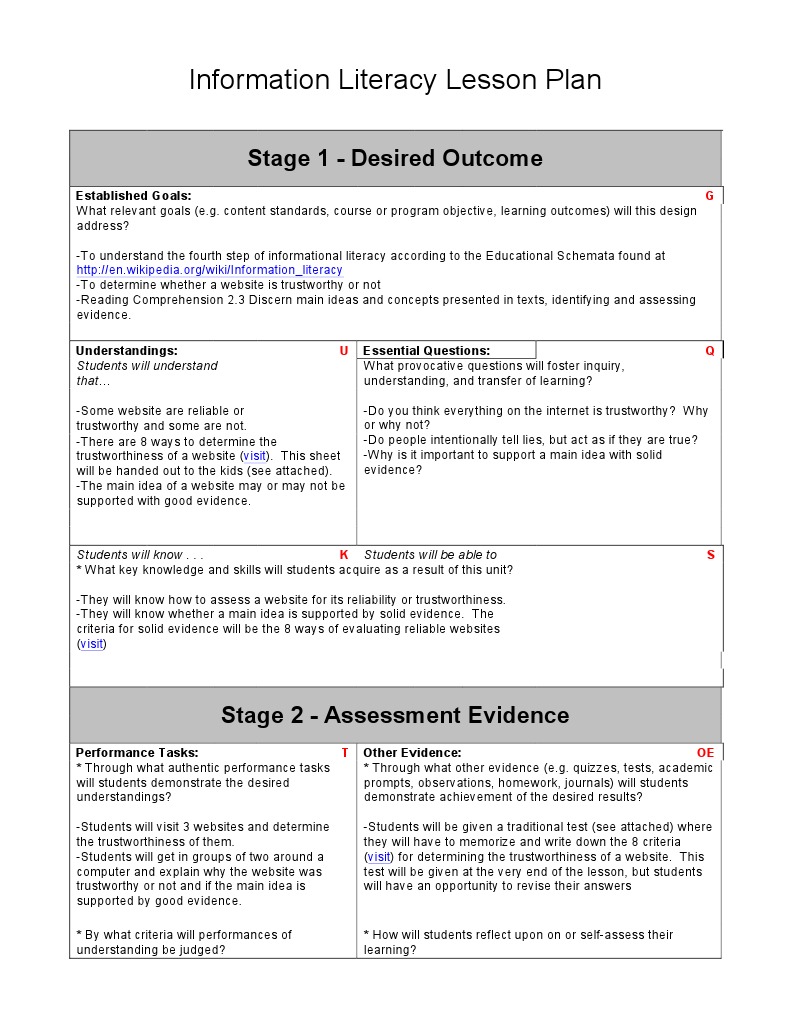 Information Literacy Lesson Plan Guide | PDF | Information Literacy ...
