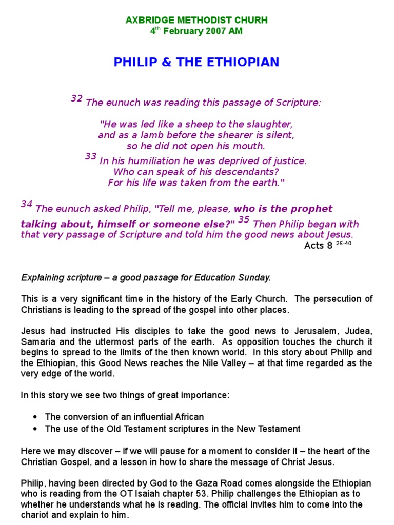 Philip and The Ethiopian Acts 8 | PDF | Baptism | The Gospel
