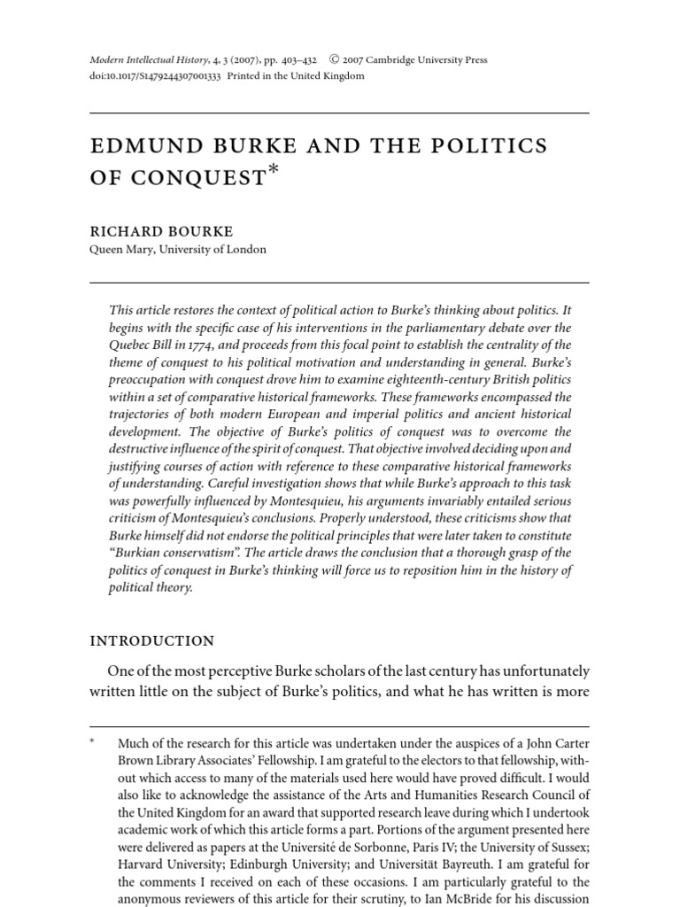 Edmund Burke and The Politics of Conquest | PDF | Edmund Burke | Philosophy